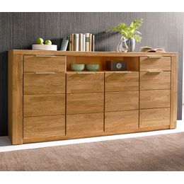 Sideboard Home Affaire "Zara" Sideboards Gr. B/H/T: 200 cm x 95 cm x 40 cm, Holzwerkstoff eichefarben (Korpus) / Massivholz Eiche (Front), braun (eiche teilmassiv) Sideboards Breite 200 cm