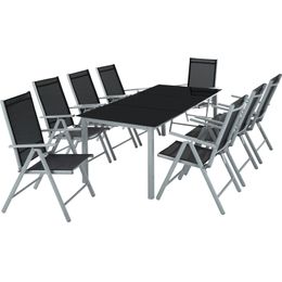 TecTake® Sitzgruppe, mit Aluminiumgestell, für 8 Personen, UV-beständig, Tisch mit Sicherheitsglasplatten und Ausgleichsschrauben