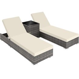 TecTake&reg; 2er Set Aluminium Rattan Sonnenliegen, wetterfest und UV-best&auml;ndig, Tisch mit Staufach, inklusive 2 Bezugssets und Schutzh&uuml;lle