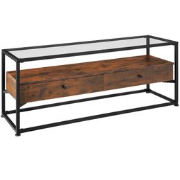 TecTake&reg; Sideboard, Industrial Style, Platte aus Sicherheitsglas, 2 gro&szlig;e Schubladen, 121,5 x 41,5 x 50,5 cm
