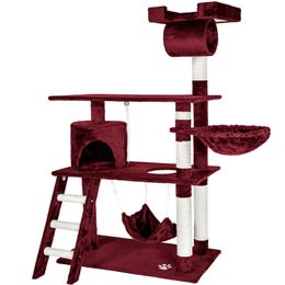 TecTake&reg; Kratzbaum, 141 cm, mit Katzenhaus, inklusive Treppe, Spielkordel und Kippschutz
