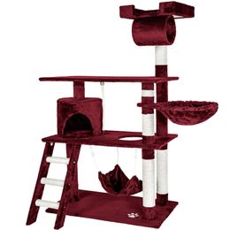 TecTake® Kratzbaum, 141 cm, mit Katzenhaus, inklusive Treppe, Spielkordel und Kippschutz