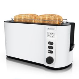 arendo Langschlitz-Toaster f&uuml;r 4 Scheiben, Doppelwandgeh&auml;use, integrierter Br&ouml;tchenaufsatz, Br&auml;unungsgrade 1-6, Brotzentrierung