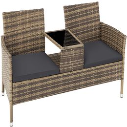 TecTake&reg; Rattan Gartensitzbank, 2-Sitzer, UV-best&auml;ndig, 131 x 59 x 82 cm