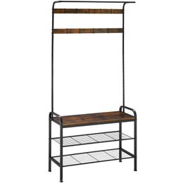 TecTake&reg; Garderobenst&auml;nder, Industrial Style, mit Sitzfl&auml;che, 2 Gitterablagen und 9 abnehmbaren Haken, inklusive Kippschutz, 85,5 x 36 x 184 cm