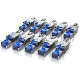 PRIMEWIRE 10x Netzwerk-Adapter RJ-45 (Ethernet) zu Netzwerkkabel, Netzwerkstecker RJ45 CAT 8 - Gigabit Ethernet LAN Kabel - 40 Gbit/s, silber