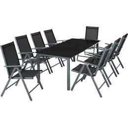 TecTake® Sitzgruppe, mit Aluminiumgestell, für 8 Personen, UV-beständig, Tisch mit Sicherheitsglasplatten und Ausgleichsschrauben