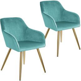 TecTake® 2er Set Stuhl, gepolstert, in Samtoptik, goldene Stahlbeine, 58 x 62 x 82 cm