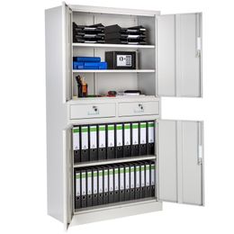 TecTake&reg; Aktenschrank, aus pulverbeschichtetem Stahl, 3 h&ouml;henverstellbare Einlegeb&ouml;den, 180 x 80 x 40 cm