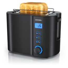 arendo 2-Scheiben Toaster mit 6 Br&auml;unungsstufen, LCD-Display mit Restzeitanzeige, 800 Watt, Auftaufunktion, Br&ouml;tchenaufsatz, Schwarz