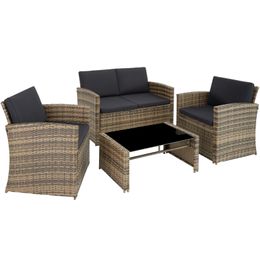 TecTake&reg; Rattan Lounge, f&uuml;r 4 Personen, UV-best&auml;ndig, mit Sicherheitsglasplatte