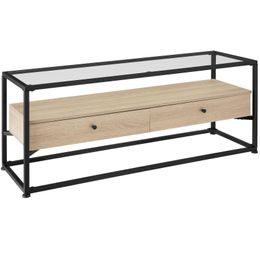 TecTake&reg; Sideboard, Industrial Style, Platte aus Sicherheitsglas, 2 gro&szlig;e Schubladen, 121,5 x 41,5 x 50,5 cm