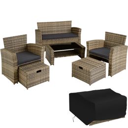 TecTake&reg; Rattan Sitzgruppe, f&uuml;r 4 bis 6 Personen, UV-best&auml;ndig, inklusive Staufach und Schutzh&uuml;lle