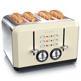 arendo Toaster f&uuml;r 4 Scheiben, 1630 W, Automatik, Edelstahl, W&auml;rmeisolierendes Doppelwandgeh&auml;use, beige