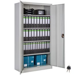TecTake&reg; Aktenschrank, aus pulverbeschichtetem Stahl, 4 h&ouml;henverstellbare Einlegeb&ouml;den, 180 x 90 x 40 cm