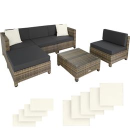 TecTake® Rattan Lounge, mit Aluminiumgestell, wetterfest und UV-beständig, mit Sicherheitsglasplatte