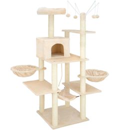 TecTake&reg; Kratzbaum, 165 cm, mit Katzenhaus, inklusive 4 Spielb&auml;llen, Kordel und Kippschutz
