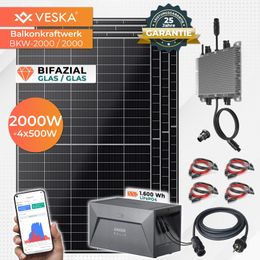 VESKA&reg; Solaranlage 2000/2000W Bifazial und 1,6 kWh Batteriespeicher