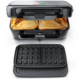 arendo Sandwichmaker Waffeleisen Kontaktgrill mit abnehmbaren Platten - mit Antihaftbeschichtung - spülmaschinentauglich - BPA frei