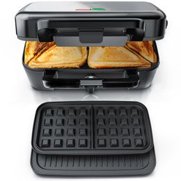 arendo Sandwichmaker Waffeleisen Kontaktgrill mit abnehmbaren Platten - mit Antihaftbeschichtung - sp&uuml;lmaschinentauglich - BPA frei