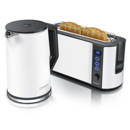 arendo Fr&uuml;hst&uuml;cks-Set, 2-Scheiben Langschlitz-Toaster/Wasserkocher 1,5L, Wei&szlig;