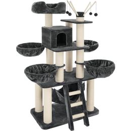 TecTake® Kratzbaum, 195 cm, mit Katzenhaus, inklusive Treppe, 4 Spielbällen und Kippschutz