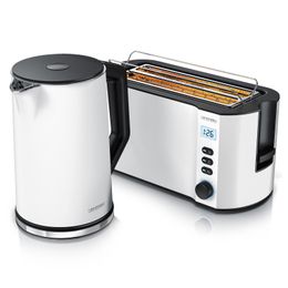 arendo Fr&uuml;hst&uuml;cks-Set, Wasserkocher 1,5L mit Temperatureinstellung, 4-Scheiben Toaster Langschlitz, Wei&szlig;
