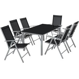 TecTake&reg; Aluminium Sitzgruppe, f&uuml;r 6 Personen, UV-best&auml;ndig, Tisch mit Sicherheitsglasplatten und Ausgleichsschrauben