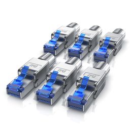 PRIMEWIRE 6x Netzwerk-Adapter RJ-45 (Ethernet) zu Netzwerkkabel, Netzwerkstecker RJ45 CAT 8 - Gigabit Ethernet LAN Kabel - 40 Gbit/s, silber