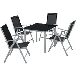 TecTake® Sitzgruppe, mit Aluminiumgestell, für 4 Personen, UV-beständig, Tisch mit Sicherheitsglasplatte und Ausgleichsschrauben