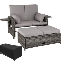 TecTake® Rattan Sofa, mit Aluminiumgestell, zur Liege wandelbar, mit Stauraum und Schutzhülle