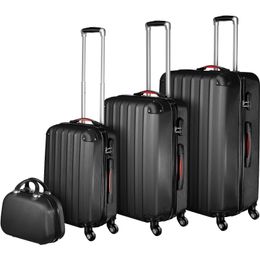 TecTake&reg; Hartschalenkoffer-Set, 4-teilig, 3 Trolleys und Beauty-Case aus robustem ABS-Kunststoff, 360&deg; drehbare, abnehmbare Rollen, mit Sicherheits-Zahlenschloss