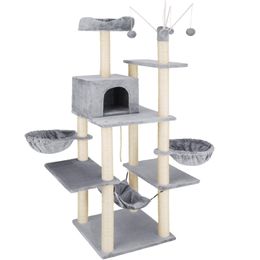 TecTake&reg; Kratzbaum, 165 cm, mit Katzenhaus, inklusive 4 Spielb&auml;llen, Kordel und Kippschutz