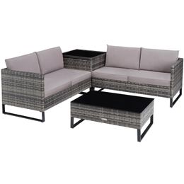 TecTake&reg; Rattan Lounge, f&uuml;r 4 Personen, gro&szlig;e Aufbewahrungsbox, mit Sicherheitsglasplatte