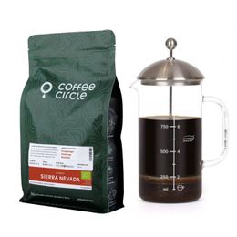 Coffee Circle French Press & Kaffee im Set, 250 g Kaffee nach Wahl, ganze Bohne, Siebstempelkanne von Trendglas Jena, ideal f&uuml;r Einsteiger