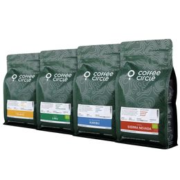 Coffee Circle Kaffees f&uuml;r die Frenchpress: 4 x 250 g Kaffee, gemahlen, Probierpaket f&uuml;r French Press, Sierra Nevada, Limu, Toleyo, Karibu, Arabica Kaffee