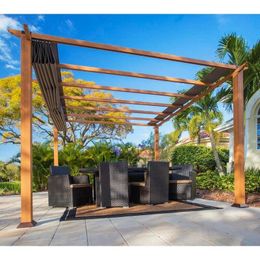 Almuiminium Pergola 'Florida' Pavillon mit ausziehbarem Sonnensegel holzoptik 350 x 350 x 235 cm (l x b x h) - PARAGON OUTDOOR