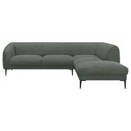 Ecksofa FLEXLUX "Belle Designsofa, L-Form, B/T 268/209 cm" Sofas Gr. B/H/T: 268cm x 74cm x 209cm, Bouclé, lange Ottomane rechts, grün (dusty green) Skandinavisches Design, In hochwertiger Verarbeitung