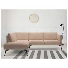 Ecksofa Andas "Horna, L-Form" Sofas Gr. B/H/T: 241cm x 84cm x 208cm, Bouclé, Ottomane links, grau (taupe) mit Komfortschaum