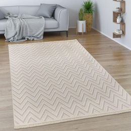 Paco Home - Teppich Wohnzimmer Esszimmer Boho Rauten Muster Geometrisch Mit Fransen Modern 160x230 cm, Creme 2