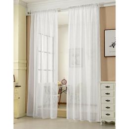 WOLTU - 2er-Set Gardinen transparent mit Kräuselband Leinen Optik weiß 140x145 cm