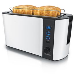 arendo Automatik Langschlitz Toaster mit Brötchenaufsatz, Familientoaster für 4 Scheiben, Display, Auftaufunktion, Weiß