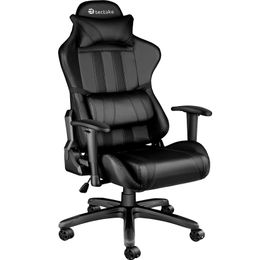 TecTake® Racing Gaming Stuhl, ergonomische Form, mit verstellbarer Rückenlehne, Kunstlederbezug, abnehmbares Nacken- und Lendenkissen, Belastbarkeit 120 kg