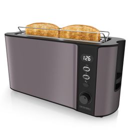 arendo 1000 Watt Automatik Langschlitz Toaster, Display mit Restzeitanzeige, Auftaufunktion, Grau/Silber