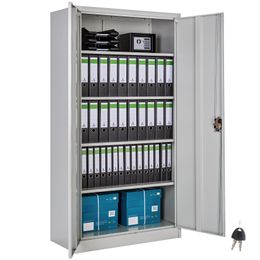 TecTake® Aktenschrank, aus pulverbeschichtetem Stahl, 4 höhenverstellbare Einlegeböden, 180 x 90 x 40 cm