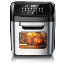 arendo Heißluftfritteuse, Minibackofen 12L Edelstahl, Airfryer, Pizzaofen, Multifunktionsofen, Mini Backofen mit Umluft, 1800 Watt, Timer