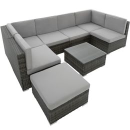 TecTake® Rattan Lounge, für 6 bis 7 Personen, UV-beständig, mit Sicherheitsglasplatte