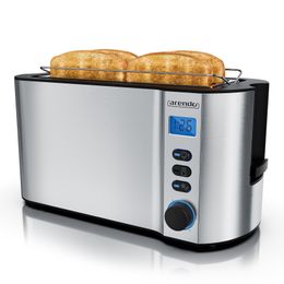 arendo Toaster Edelstahl Langschlitz 4 Scheiben, Doppelwandgehäuse, integrierter Brötchenaufsatz, 6 Bräunungsstufen, Brotzentrierung automatisch