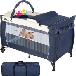 TecTake® Kinder Reisebett, klappbar und höhenverstellbar, 2 Rollen mit Bremsen, inklusive Tragetasche, 132 x 75 x 104 cm