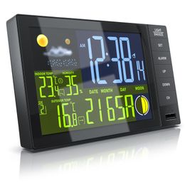 BEARWARE Funkwetterstation Innen und Außen mit Außensensor - DCF Signal Funkuhr - Farbdisplay - Thermometer - Hygrometer